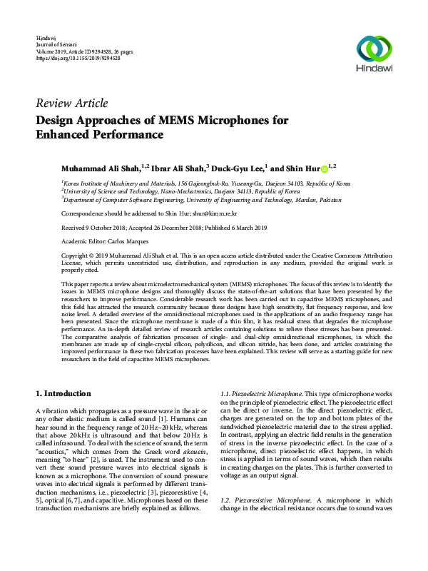(PDF) Design Approaches of MEMS Microphones for Enhanced Performance