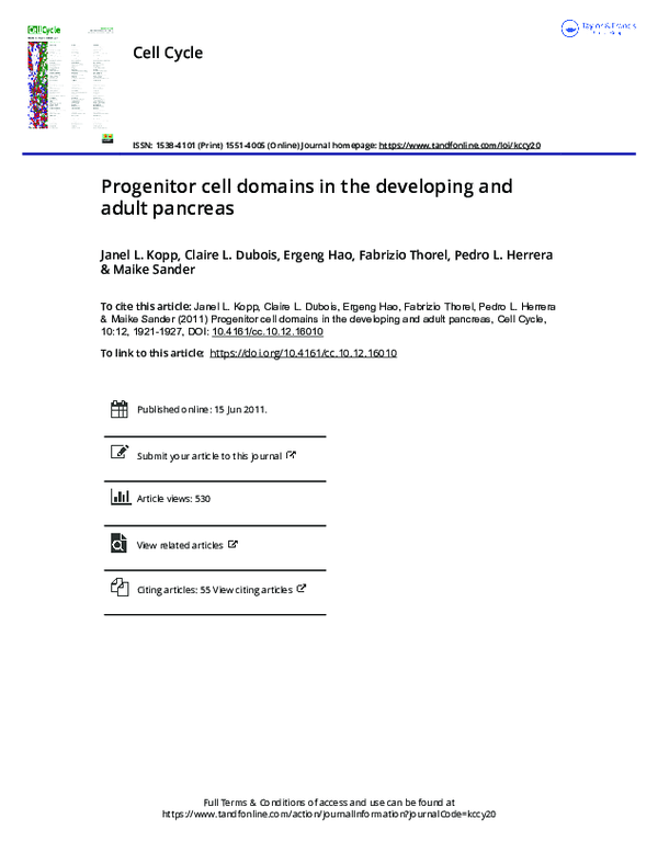 (PDF) Progenitor cell domains in the developing and adult pancreas