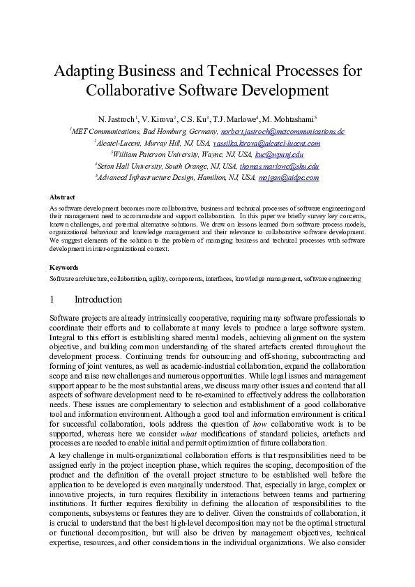 (PDF) Adapting business and technical processes for collaborative software development