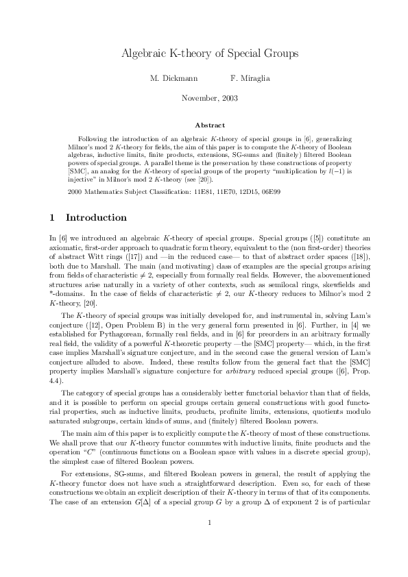 (PDF) Algebraic K-theory of special groups