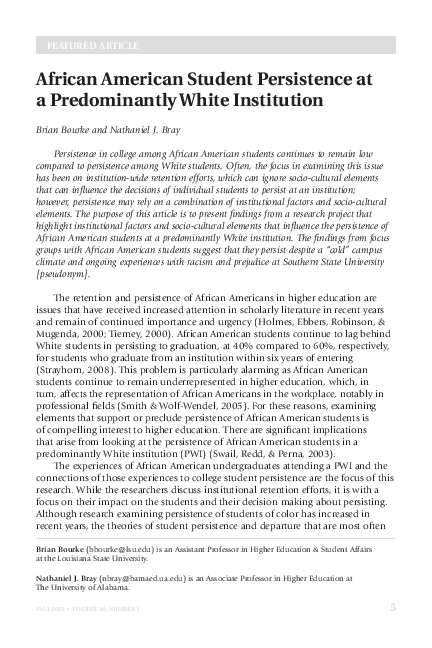 (PDF) African American Student Persistence at a Predominantly White ...