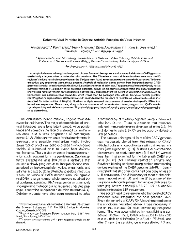 (PDF) Defective viral particles in caprine arthritis encephalitis virus ...