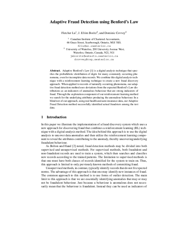(PDF) Adaptive Fraud Detection Using Benford’s Law