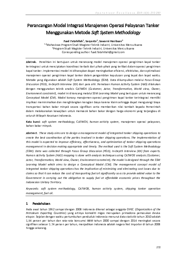 (PDF) Perancangan model integrasi manajemen operasi pelayanan tanker ...