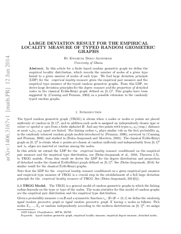 Pdf Large Deviation Result For The Empirical Locality Measure Of Typed Random Geometric Graphs
