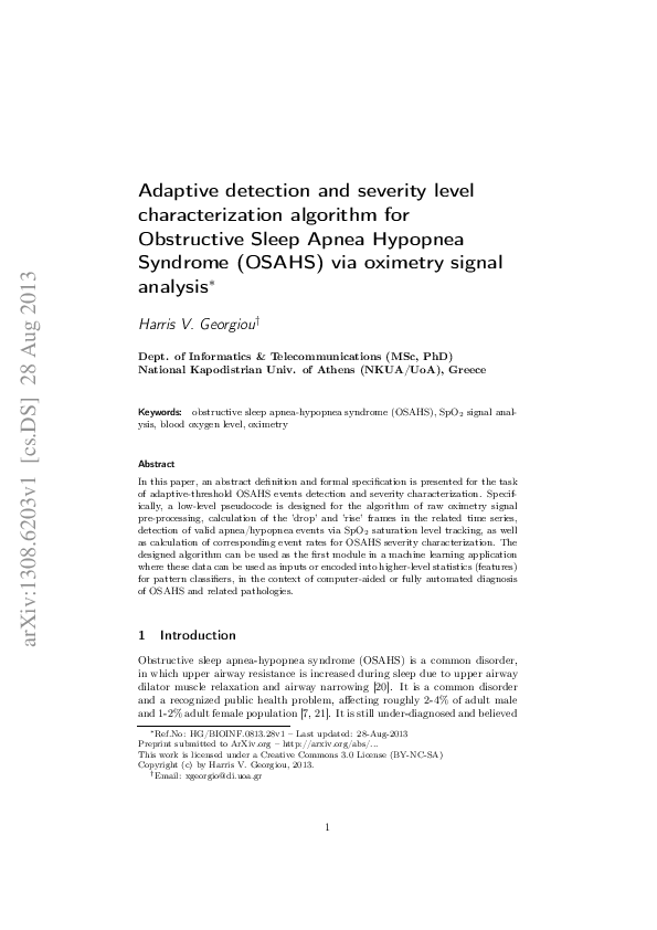 (PDF) Adaptive detection and severity level characterization algorithm for Obstructive Sleep ...