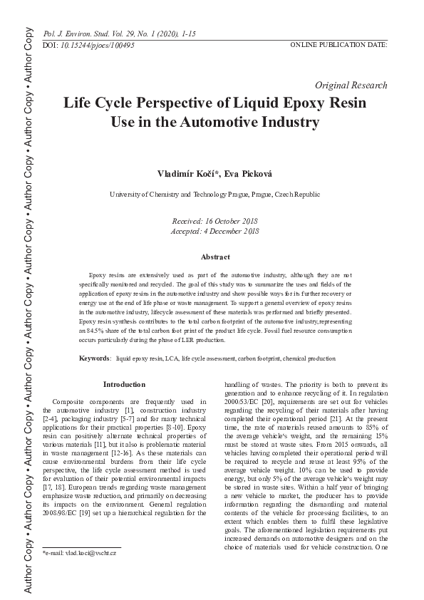 (PDF) Life Cycle Perspective of Liquid Epoxy Resin Use in the ...