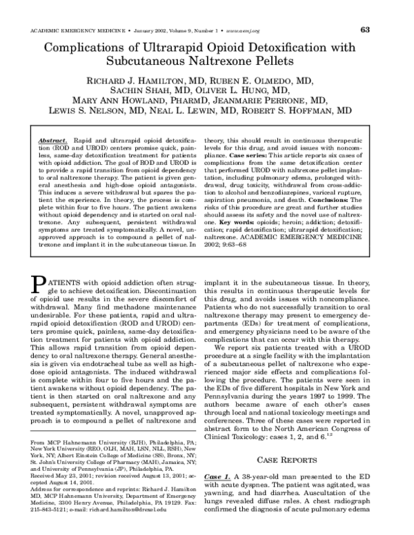 (PDF) Complications of Ultrarapid Opioid Detoxification with ...