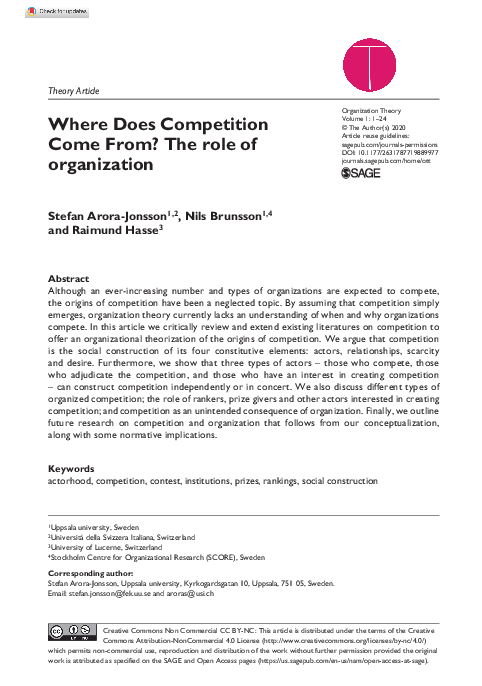 (PDF) Where Does Competition Come From? The role of organization
