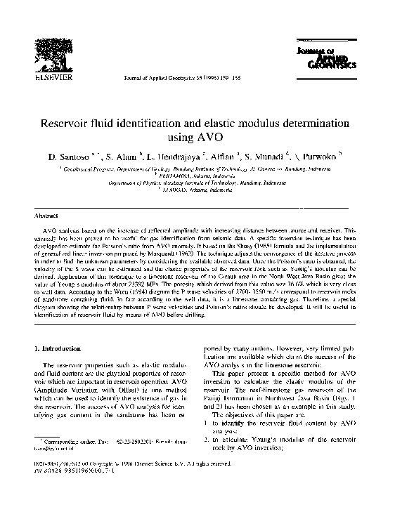 (PDF) Reservoir fluid identification and elastic modulus determination using AVO