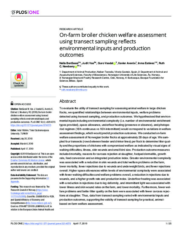 (PDF) On-farm broiler chicken welfare assessment using transect ...