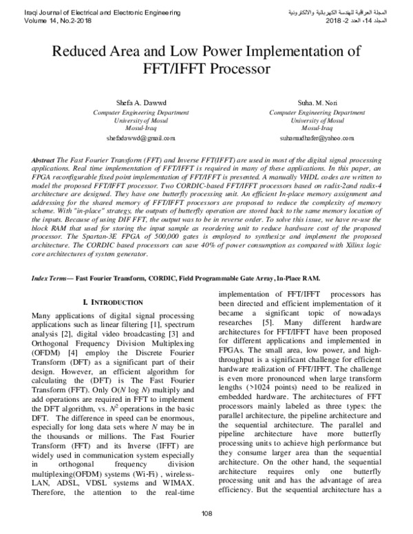 Pdf Reduced Area And Low Power Implementation Of Fft Ifft Processor