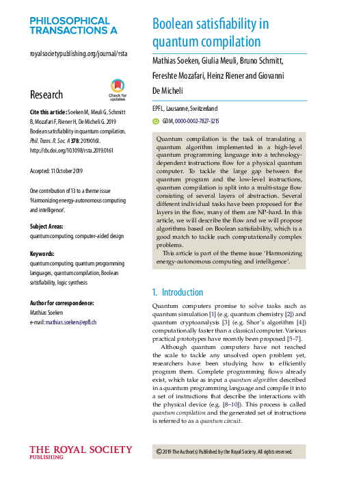 Pdf Boolean Satisfiability In Quantum Compilation Fereshte Mozafari