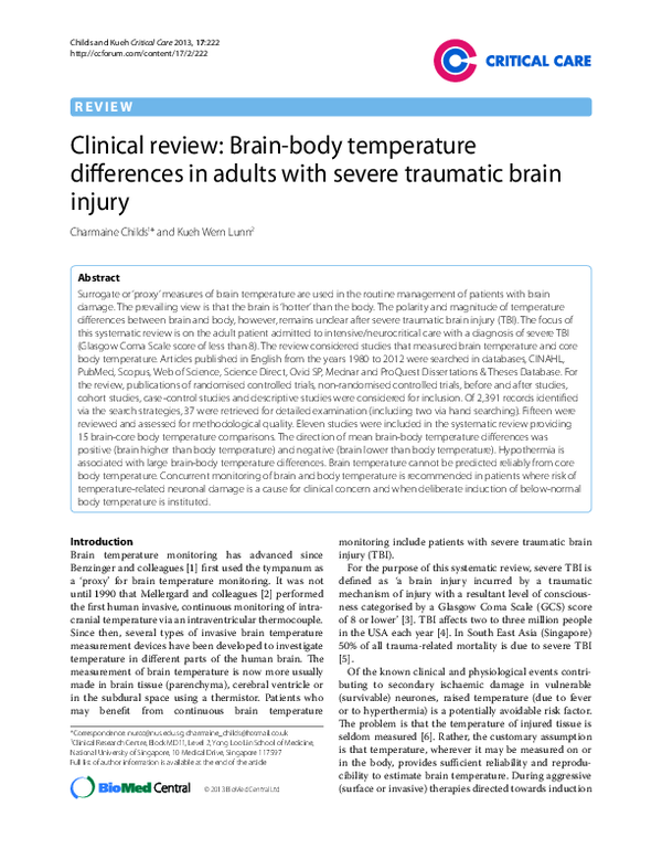 (PDF) Clinical review: Brain-body temperature differences in adults ...