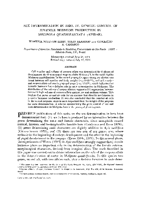 (PDF) Sex determination in bees. IV. Genetic control of juvenile ...