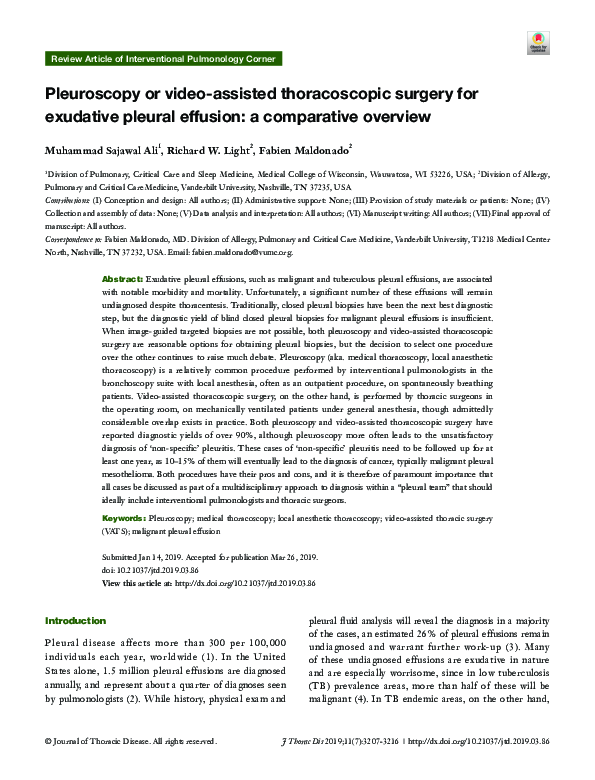 (PDF) Pleuroscopy or video-assisted thoracoscopic surgery for exudative ...