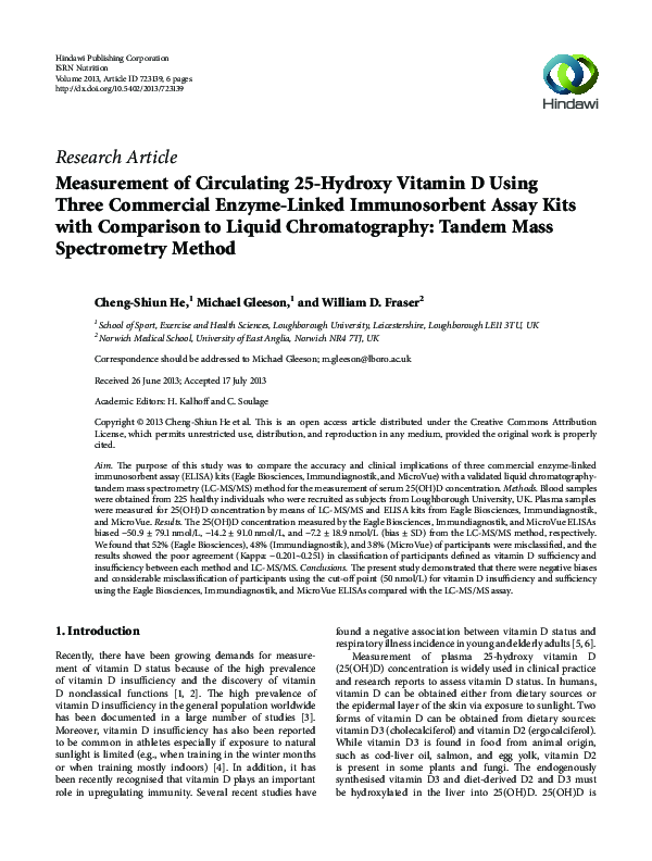 (PDF) Measurement of circulating 25-hydroxy vitamin d using three ...