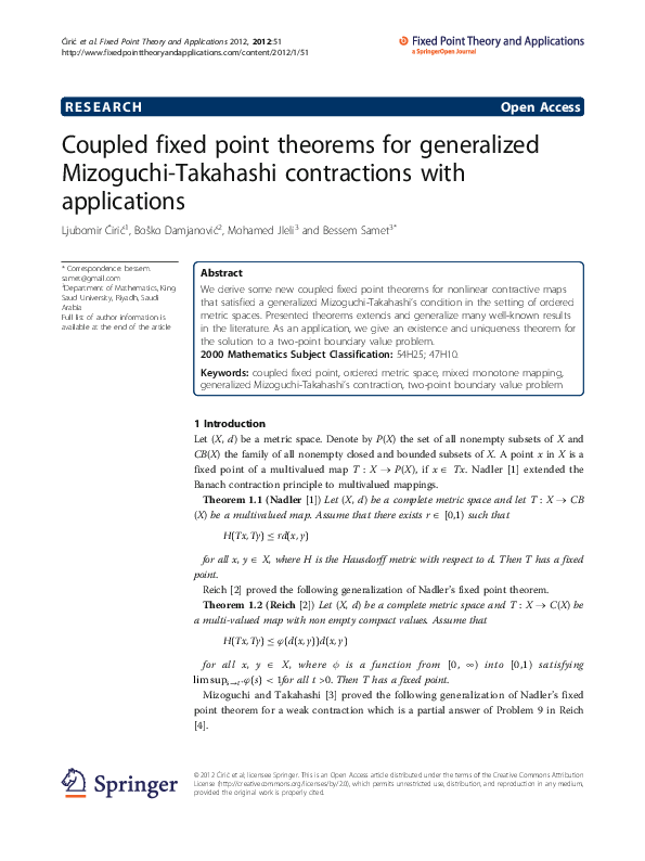 (PDF) Coupled fixed point theorems for generalized Mizoguchi-Takahashi contractions with ...