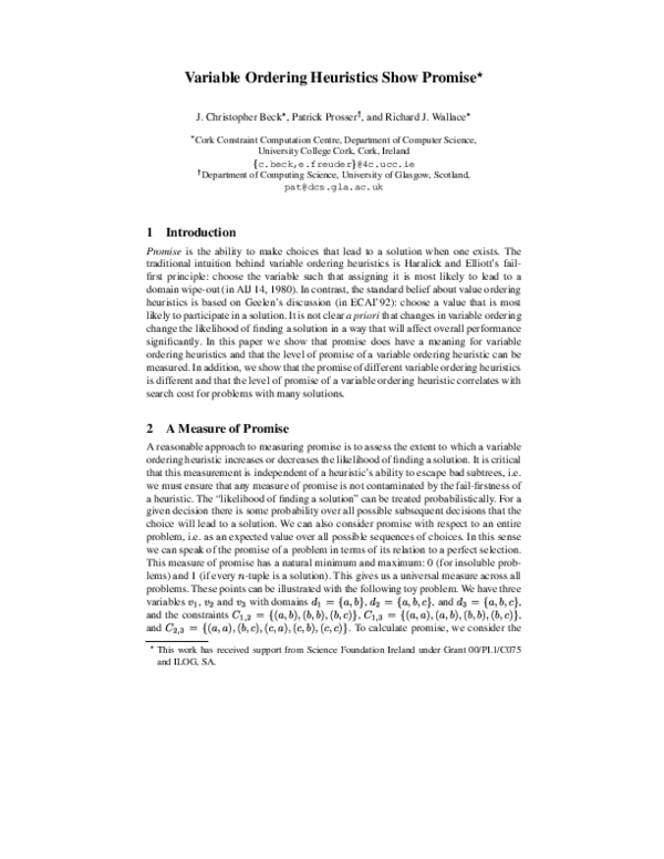 (PDF) Variable ordering heuristics show promise