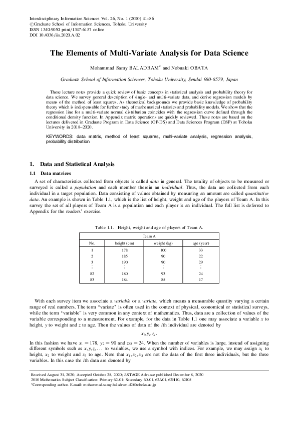 Pdf The Elements Of Multi Variate Analysis For Data Science
