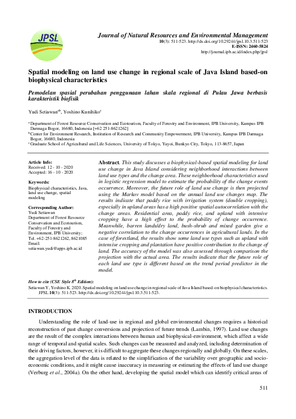 (PDF) Spatial modeling on land use change in regional scale of Java ...
