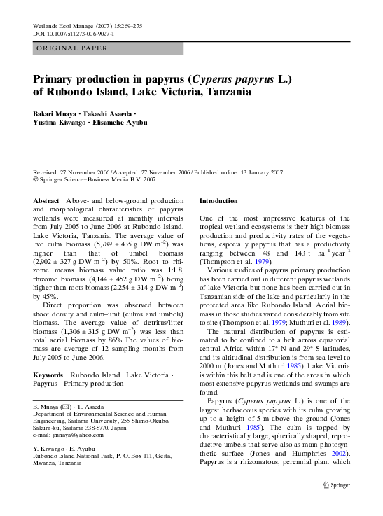 (PDF) Primary production in papyrus (Cyperus papyrus L.) of Rubondo ...