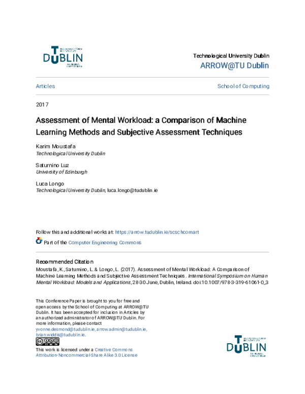 (PDF) Assessment of Mental Workload: A Comparison of Machine Learning ...