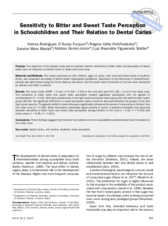 (PDF) Sensitivity to bitter and sweet taste perception in ...