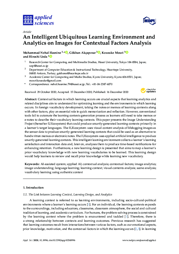 (PDF) An Intelligent Ubiquitous Learning Environment and Analytics on ...