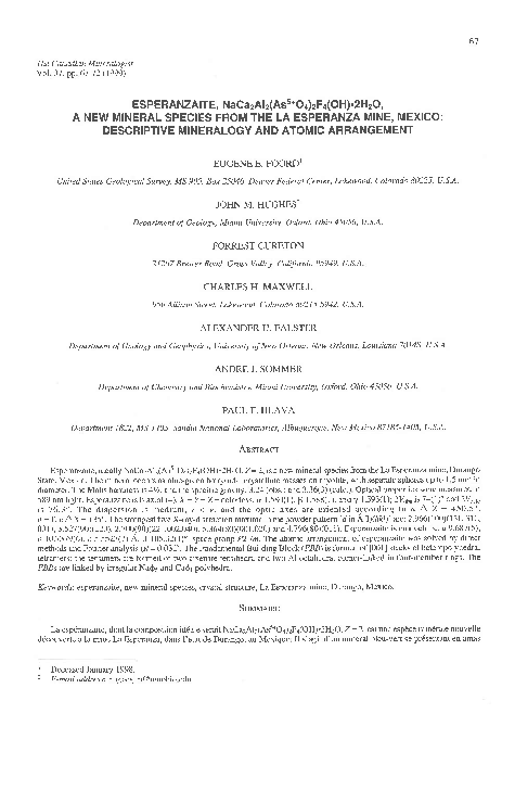 (PDF) Esperanzaite, NaCa2Al2(AsO4)(AsO3(OH))(OH)2F4(H2O), a New Mineral ...