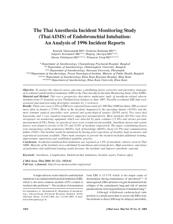 (PDF) The Thai Anesthesia Incident Monitoring study (Thai AIMS ...