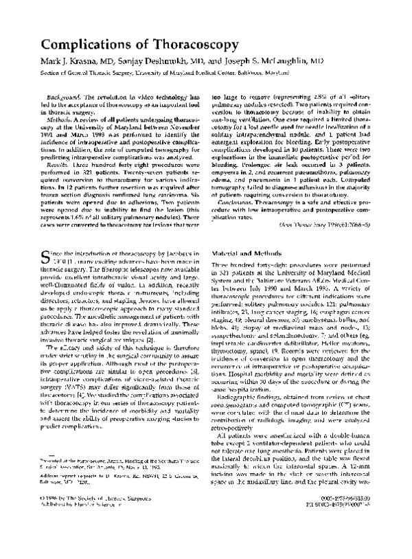 (PDF) Complications of thoracoscopy | Mark J Krasna - Academia.edu