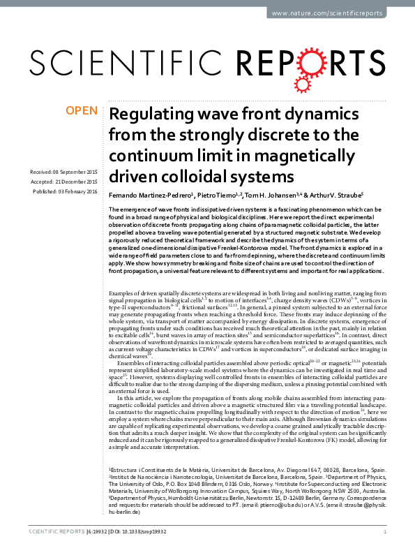 (PDF) Regulating wave front dynamics from the strongly discrete to the ...