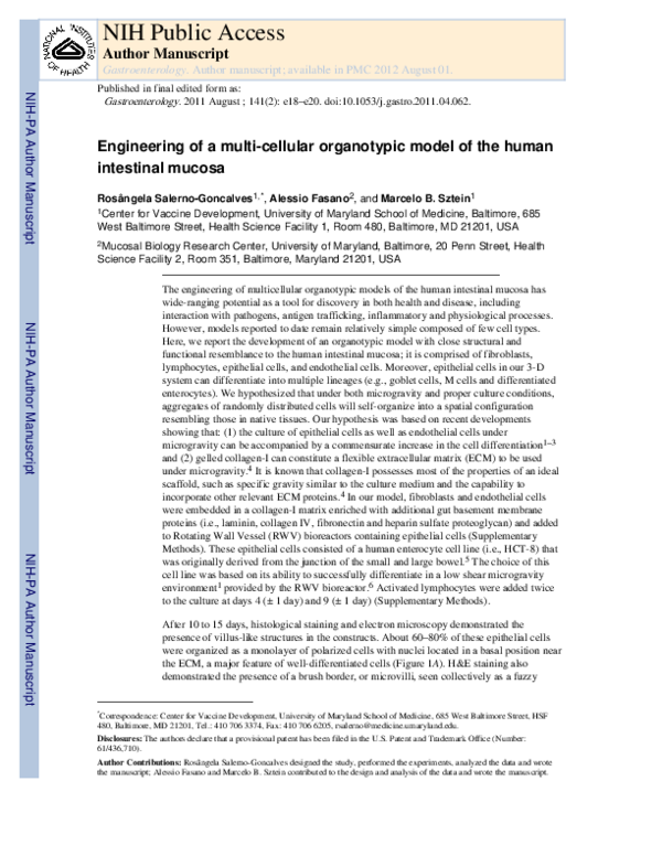 (PDF) Multicellular Model of Human Intestinal Mucosa
