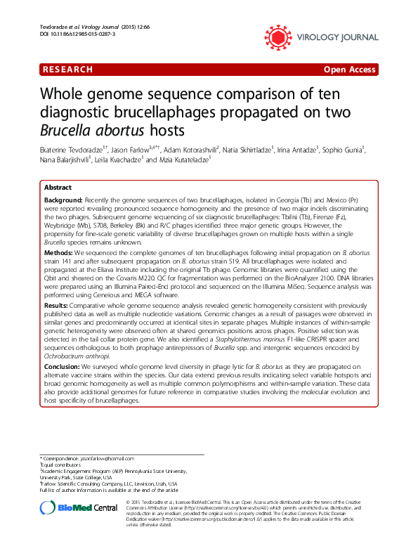 (PDF) Whole genome sequence comparison of ten diagnostic brucellaphages ...