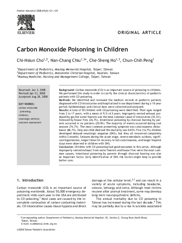 (PDF) Carbon Monoxide Poisoning in Children