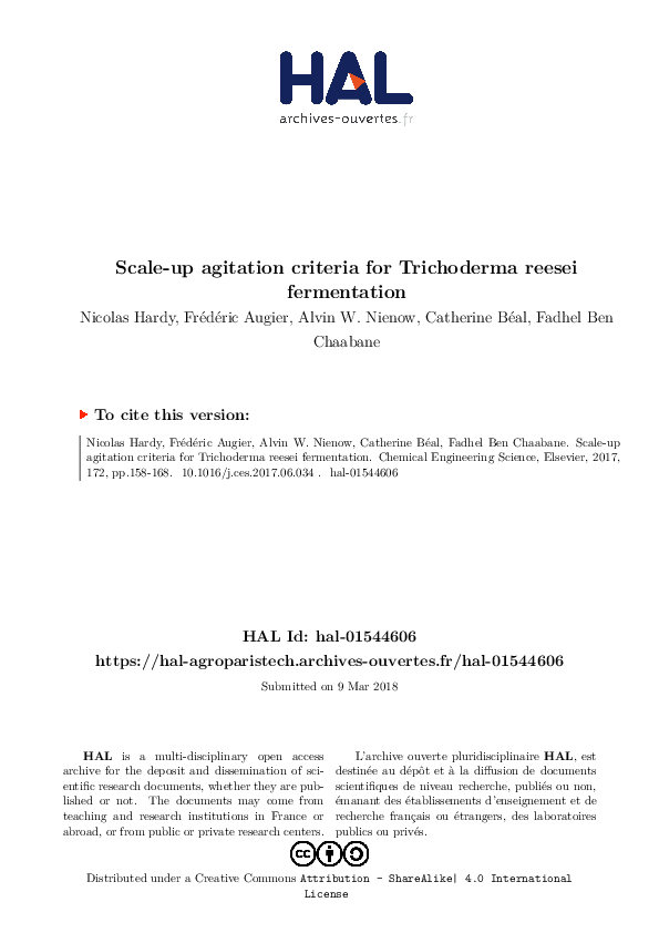(PDF) Scale-up agitation criteria for Trichoderma reesei fermentation