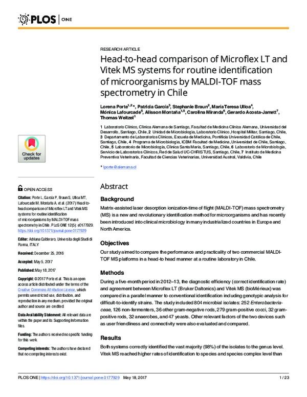 (PDF) Head-to-head comparison of Microflex LT and Vitek MS systems for ...