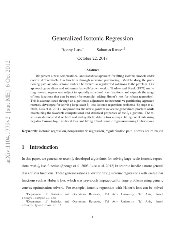 (PDF) Generalized Isotonic Regression | Ronny Luss - Academia.edu