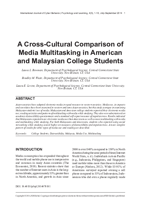 (PDF) A Cross-Cultural Comparison of Media Multitasking in American and ...