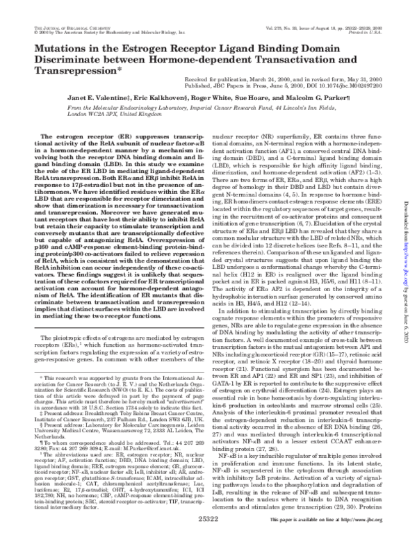 (PDF) Mutations in the Estrogen Receptor Ligand Binding Domain ...