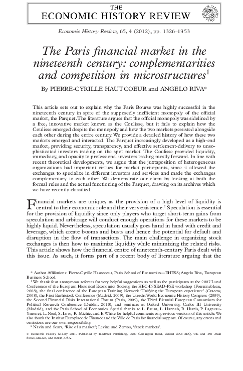 (PDF) The Paris financial market in the nineteenth century ...