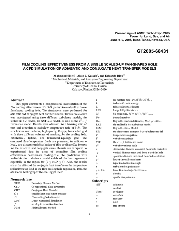 (PDF) Film Cooling Effectiveness From a Single Scaled-Up Fan-Shaped ...