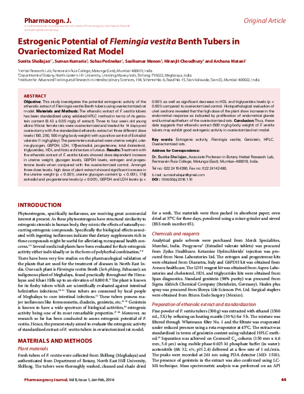 (PDF) Estrogenic Potential of Flemingia vestita Benth Tubers in ...