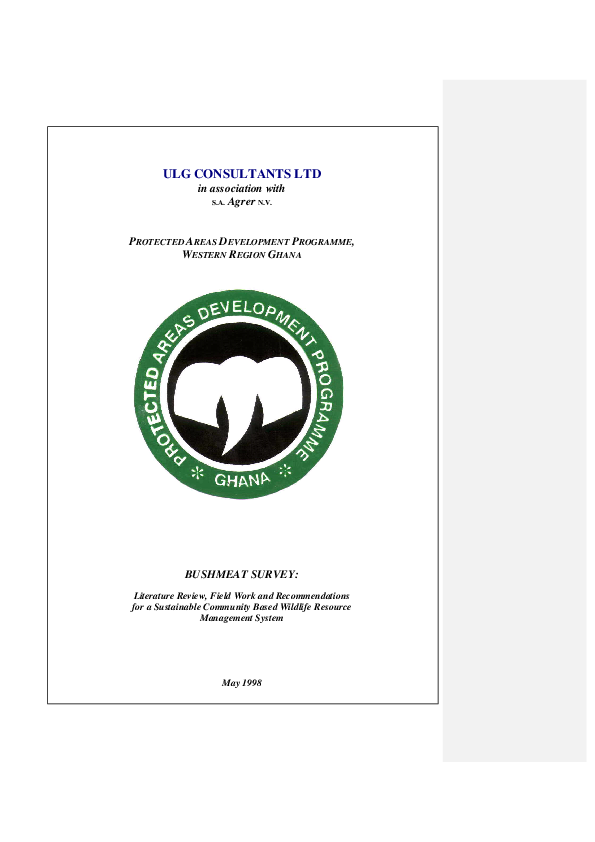 (PDF) Protected Areas Development Programme, Western Region, Ghana ...