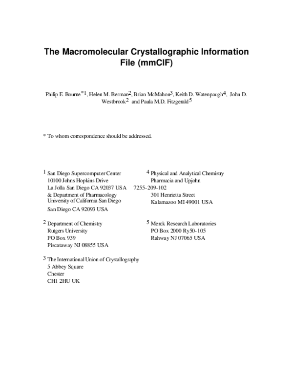 (PDF) The Macromolecular Crystallographic Information File (MmCIF)