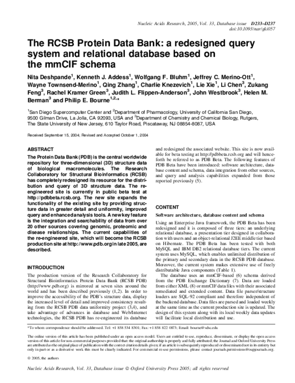 (PDF) The RCSB Protein Data Bank: a redesigned query system and ...
