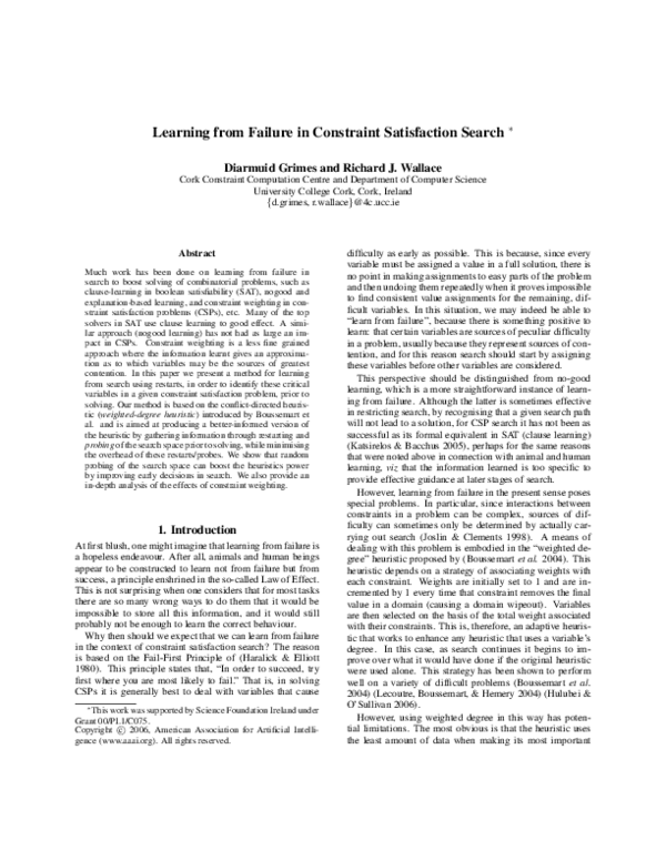 (PDF) Learning from Failure in Constraint Satisfaction Search | Richard Wallace - Academia.edu
