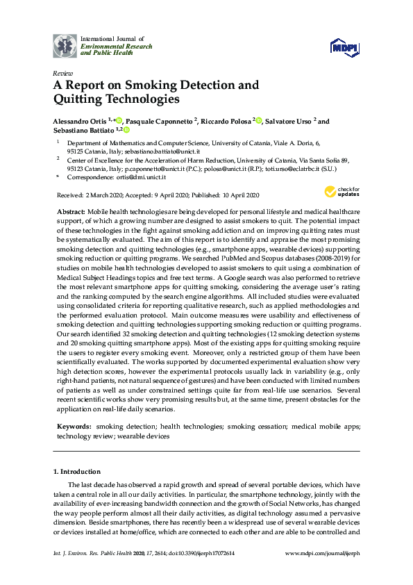 (PDF) A Report on Smoking Detection and Quitting Technologies