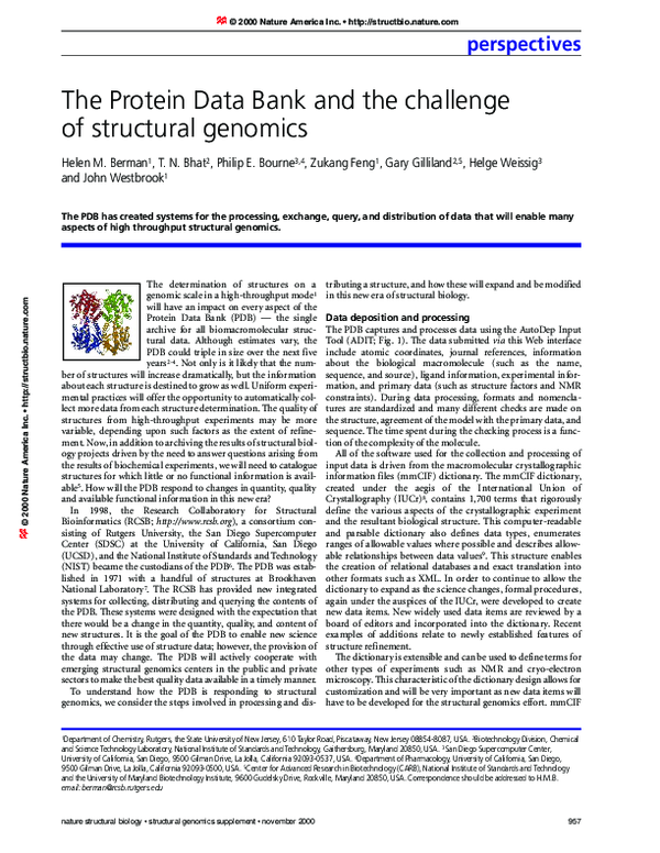 (PDF) The Protein Data Bank and the challenge of structural genomics